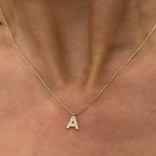 Diamond Letter Necklace Tiny Diamond Initial Necklace - Etsy