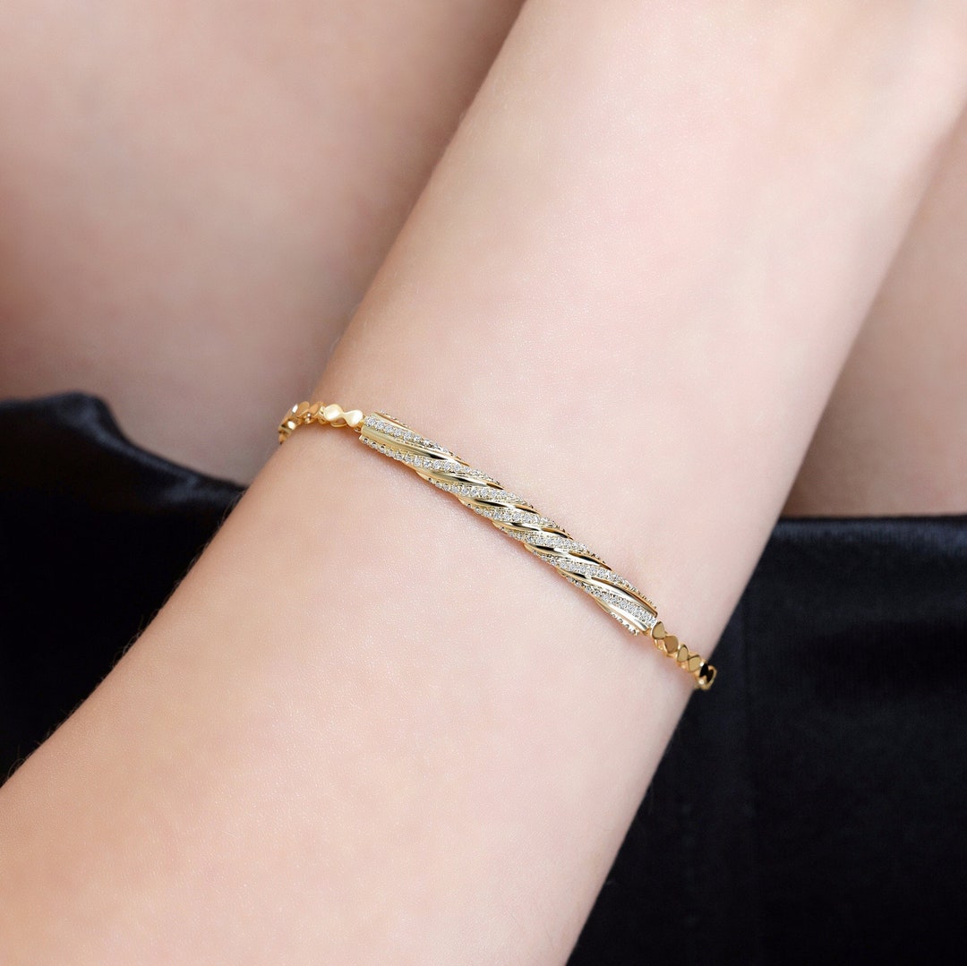 Cylinder Shaped Diamond and Solid Gold Bracelet 0.42ct - Etsy
