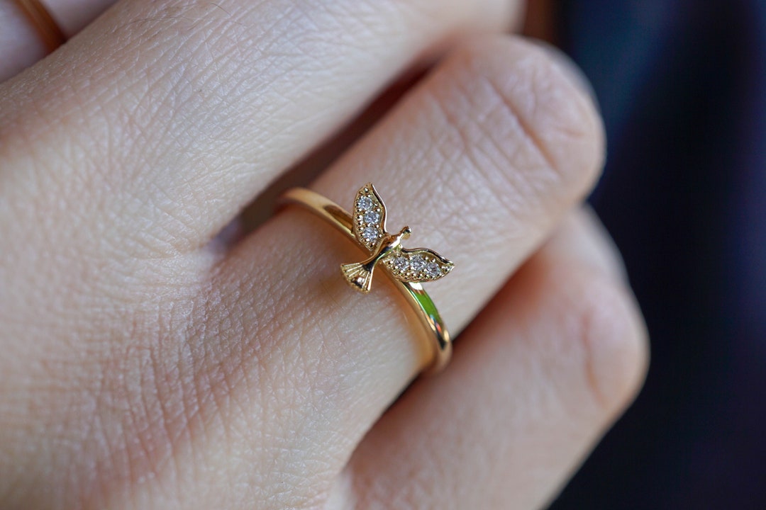 Diamond Bird Ring Phoenix Diamond Ring 14K Solid Gold - Etsy