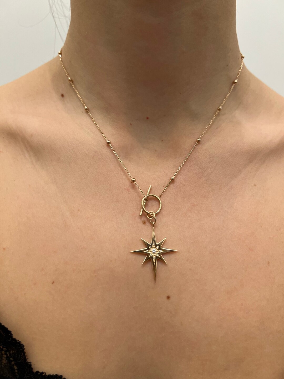 North Star Diamond Necklace Star Necklace 14kt Solid Rose - Etsy