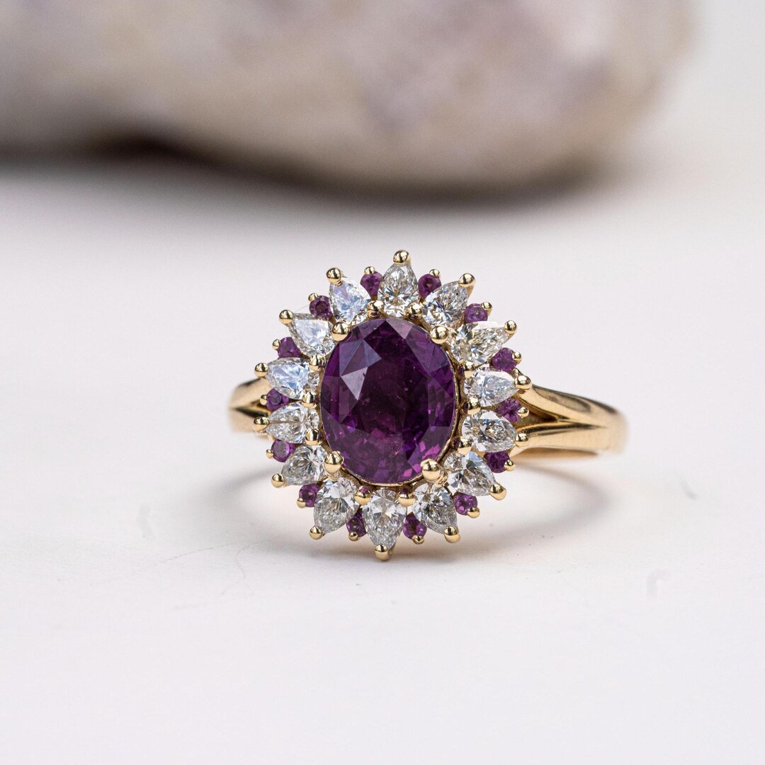 Violet Sapphire Diamond Ring: Handmade 14k Gold Gemstone Jewelry - Etsy