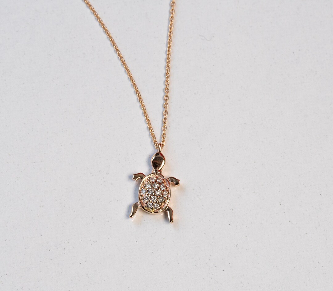 Diamond Turtle Necklace, Small Turtle Necklace, Solid Gold Turtle ...