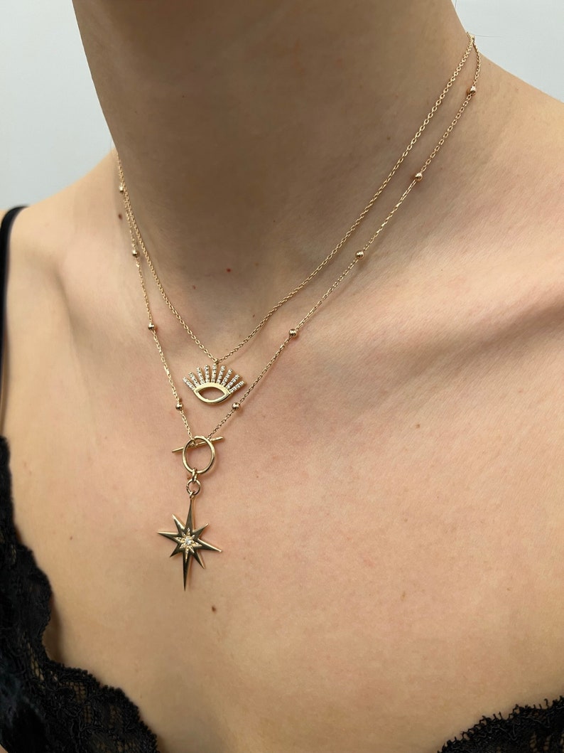North Star Diamond Necklace Star Necklace 14kt Solid Rose - Etsy