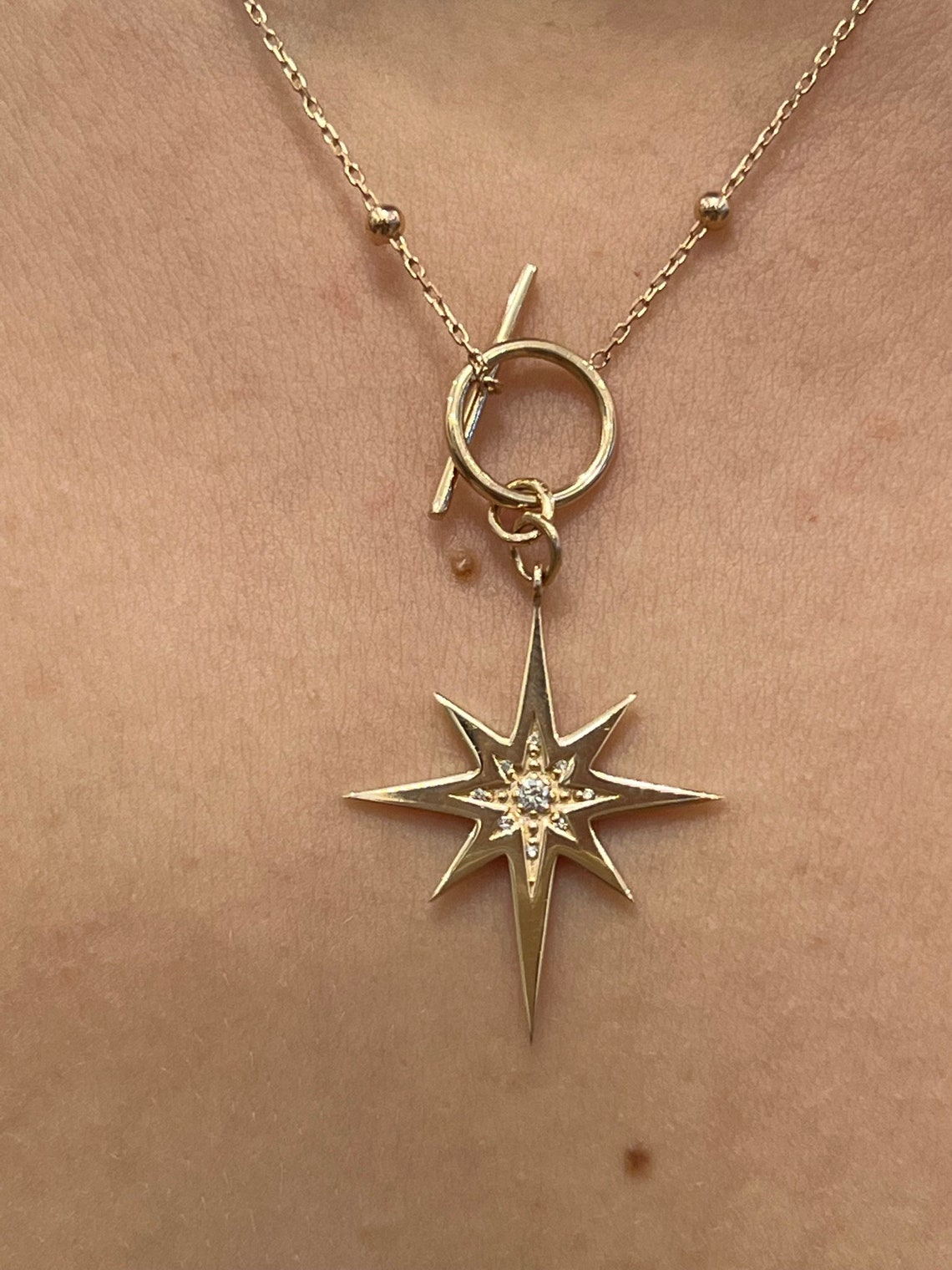 North Star Diamond Necklace Star Necklace 14kt Solid Rose - Etsy