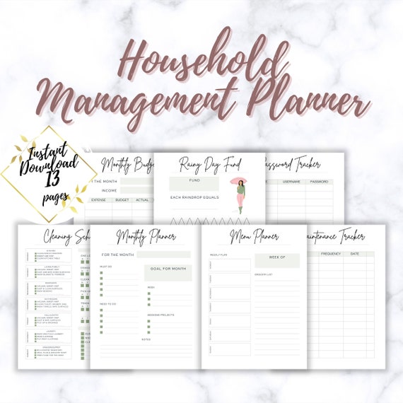 Household Management Planner Instant Download Printable | Etsy