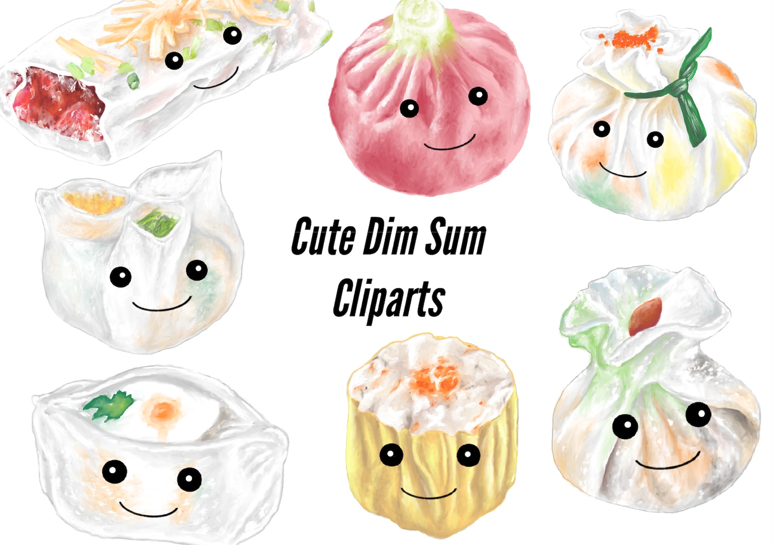 Hand drawn digital cute dim sum Clipart cliparts food | Etsy