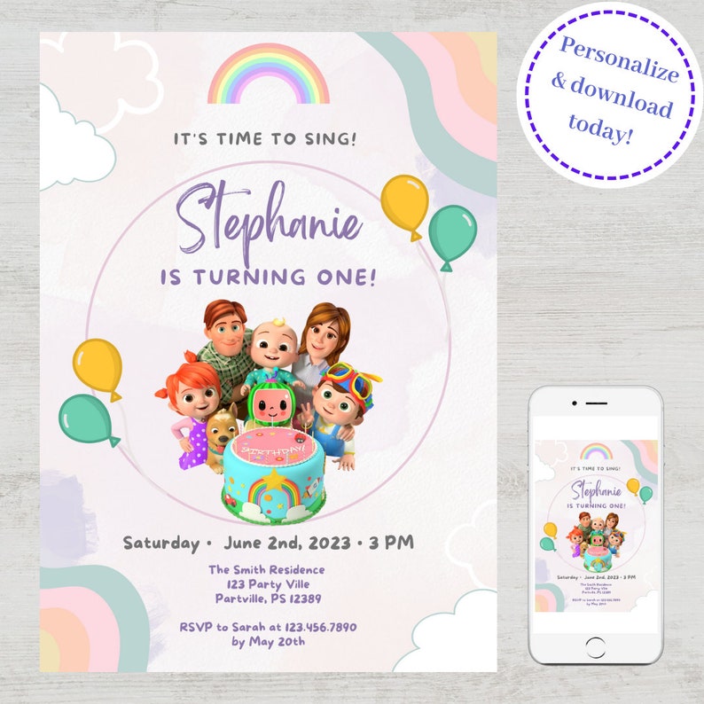 Kids Pastel Coco Melon Invitation, Birthday Digital Invite ...