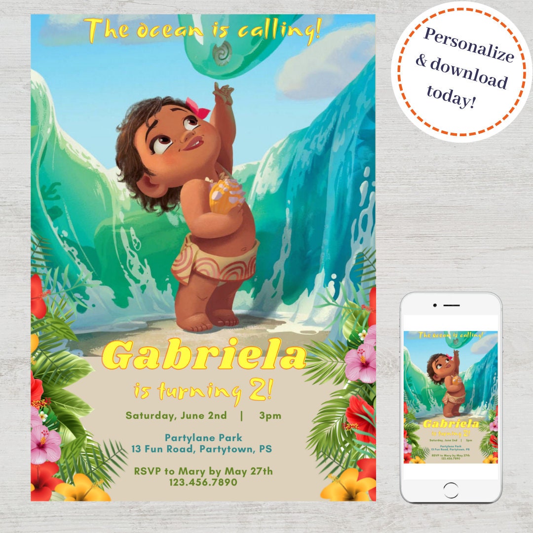 Moana Themed Birthday Invite Digital Download Personalized - Etsy