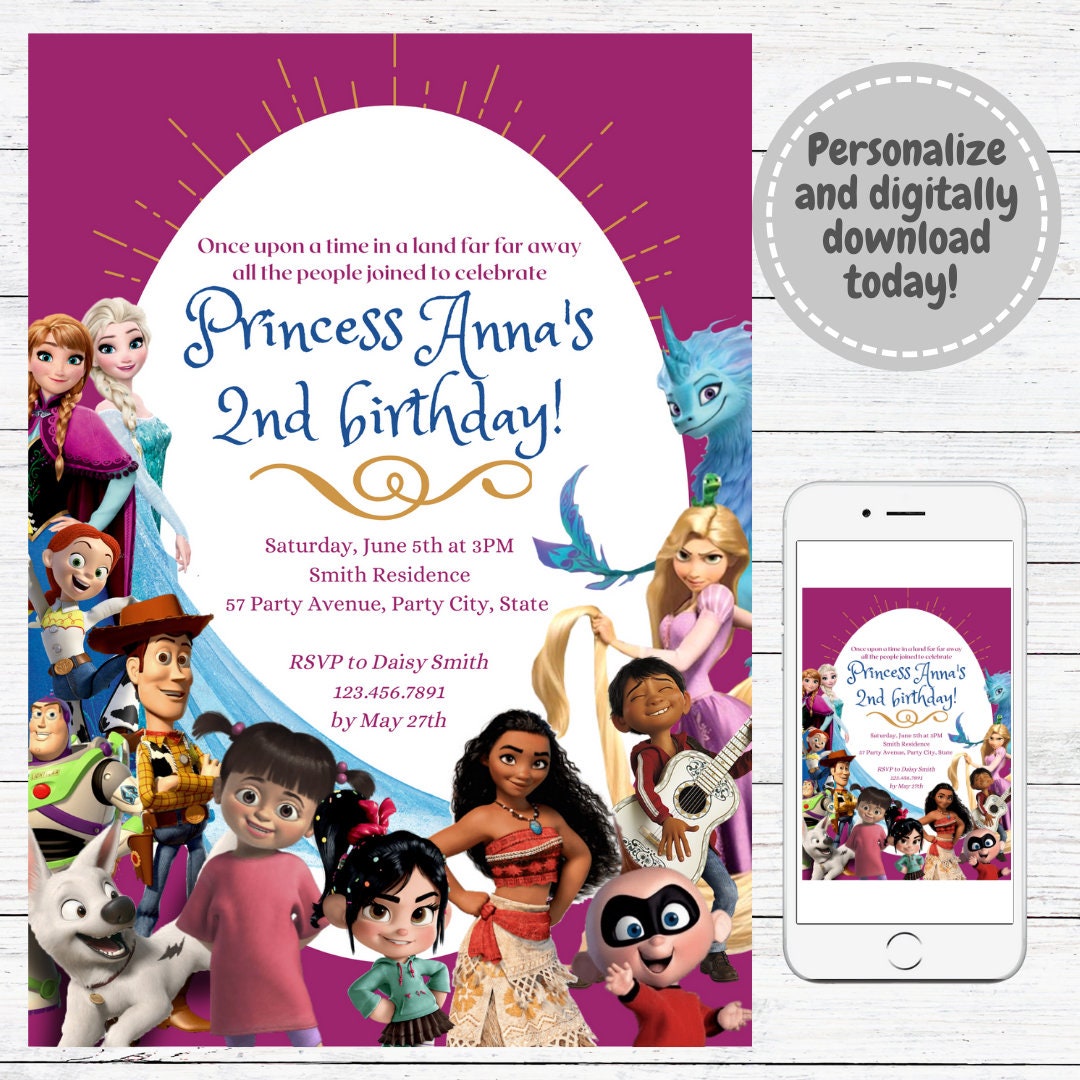 Disney Character Themed Birthday Digital Invitation | Etsy