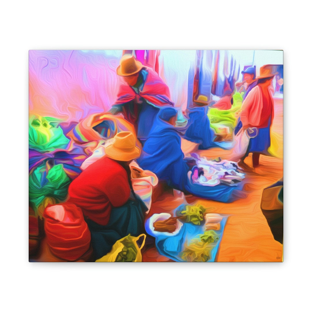 Peru Art Canvas| Peru Market Art Canvas| Peru Painting| Peru Art| South ...