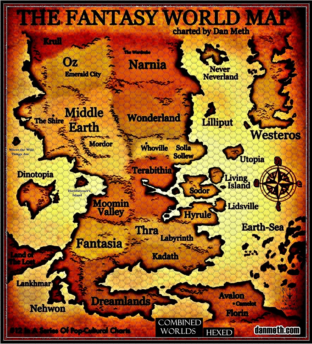 Fantasy Combined Worlds Massive Digital Map in PNG Format W/ Numbered ...