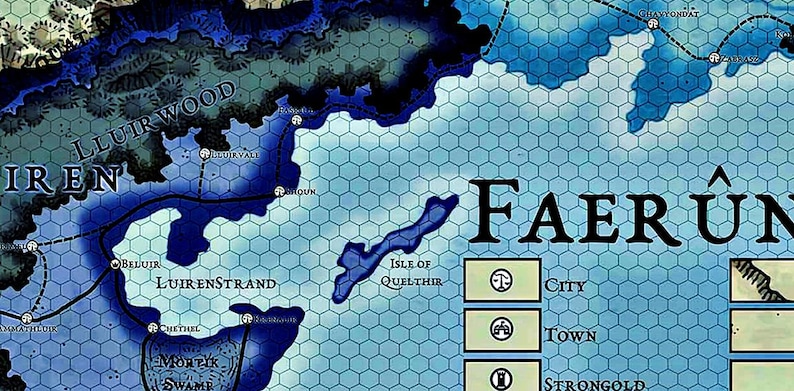 Faerun (forgotten Realms) Big Blue Map in PNG Format W/ Hexes - AD&D ...