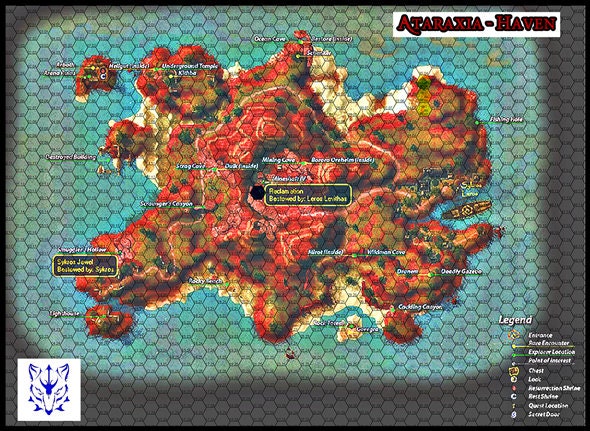 Ataraxia haven Map in PNG Format W/ Numbered Hexes AD&D Dungeons and ...