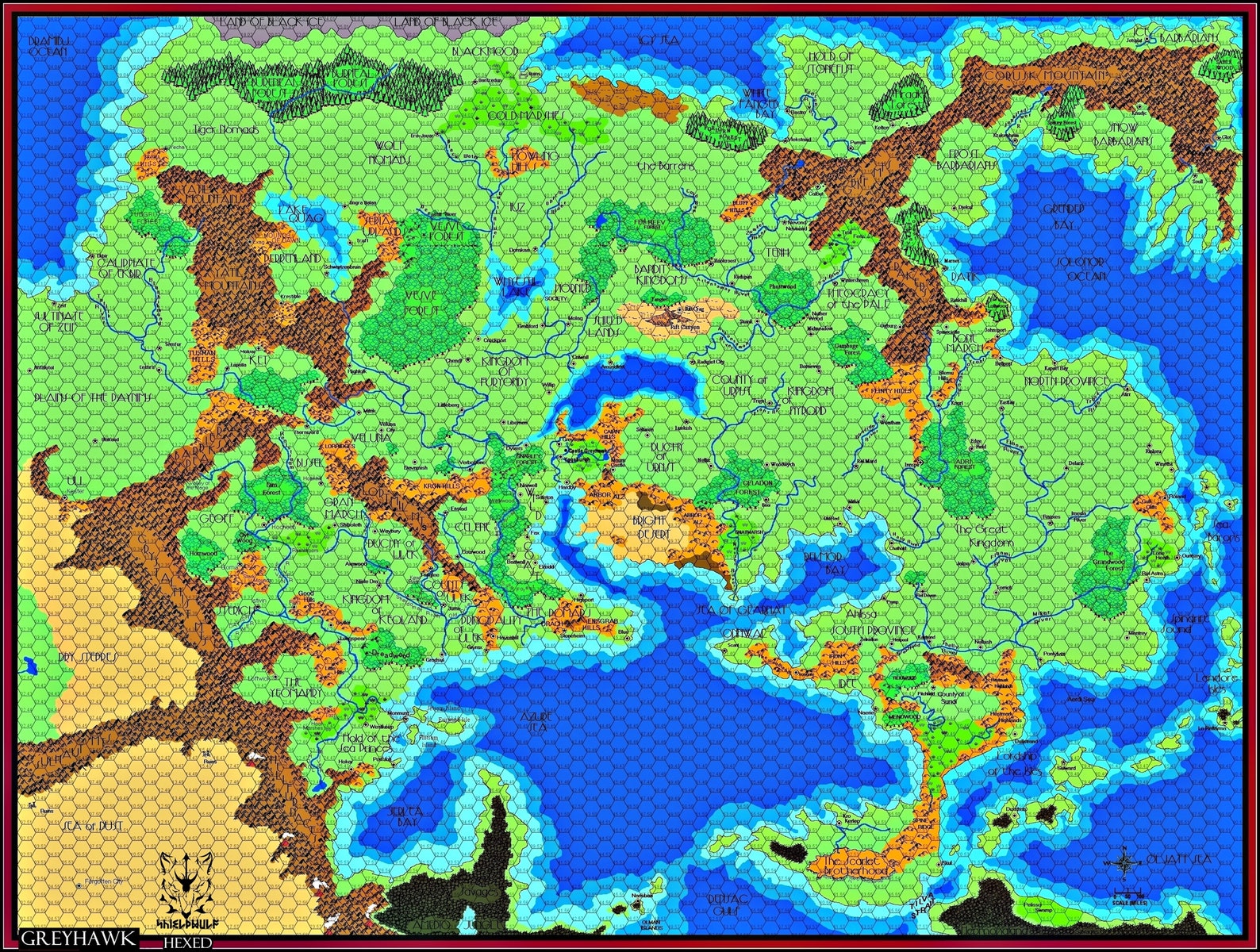 The World of Greyhawk Map in PNG Format W/ Numbered Hexes AD&D Dungeons ...