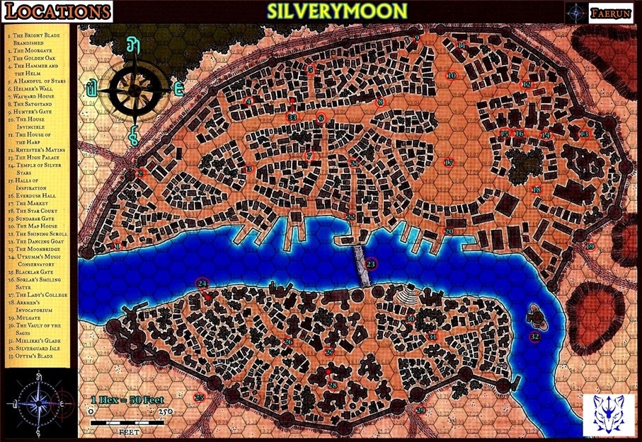 Silverymoon (faerun / Forgotten Realms) Map W/ Numbered Hexes - AD&D ...