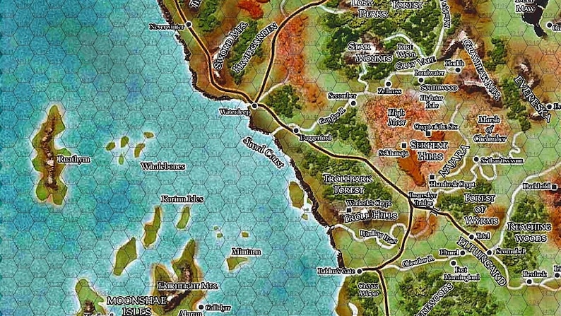 Faerun Map: Numbered Hexes, Dungeons and Dragons (PNG Download) - Etsy