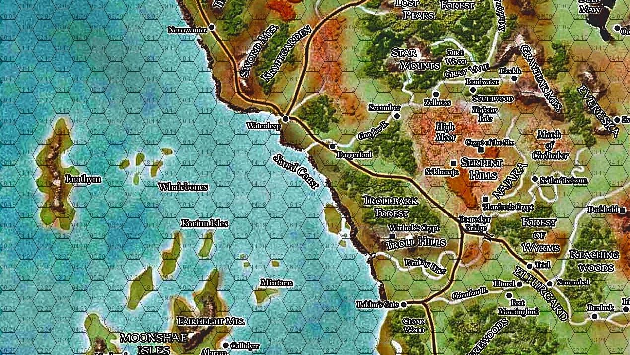 Faerun Map: Numbered Hexes, Dungeons and Dragons (PNG Download) - Etsy