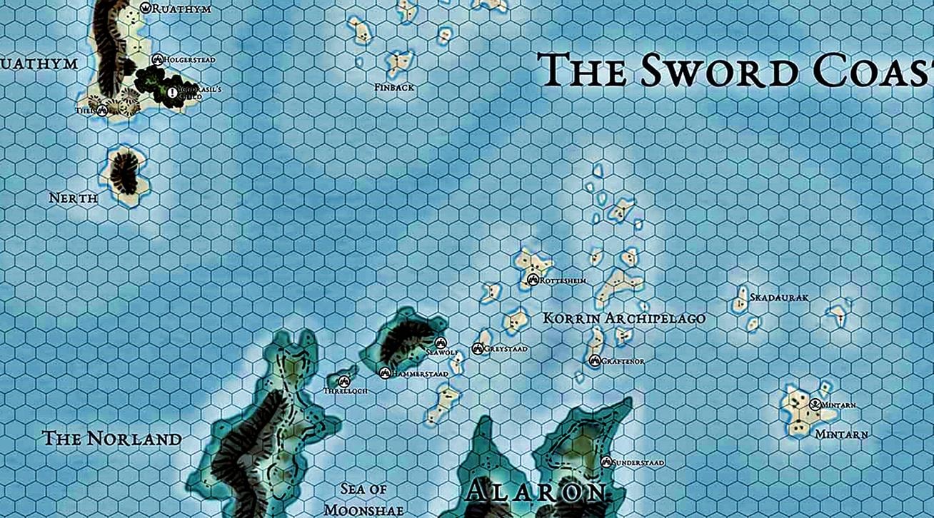 Faerun (forgotten Realms) Big Blue Map in PNG Format W/ Hexes - AD&D ...