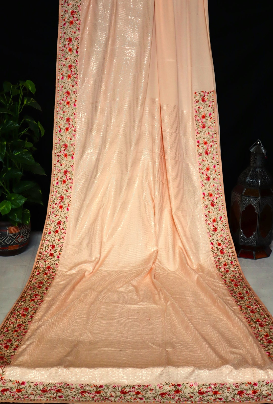 Beautiful Sequence Work Designer Saree With Embroidered Border and ...