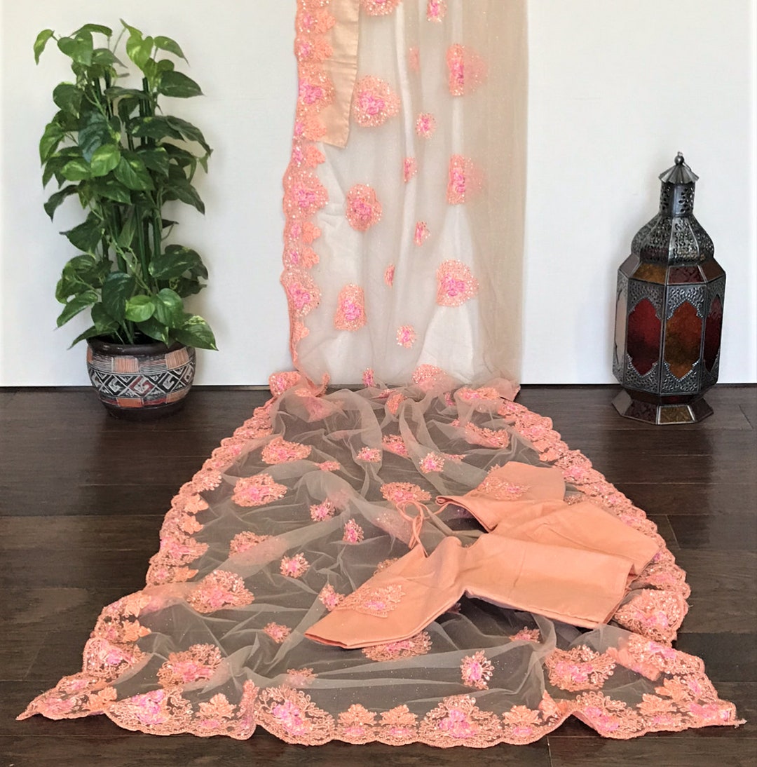 Butterfly Net Saree With Embroidery, Stone and Pearl Work, Cut Work ...