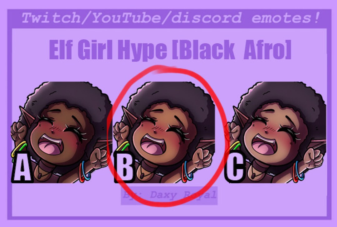 Afro Elf Hype Emotes! [back Hair Style: B] TWITCH/YOUTUBE/DISCORD Ready ...