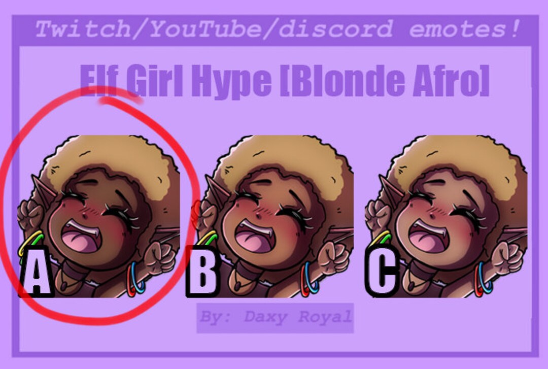 Afro Elf Hype Emotes! [blonde Hair Style: A] TWITCH/YOUTUBE/DISCORD ...