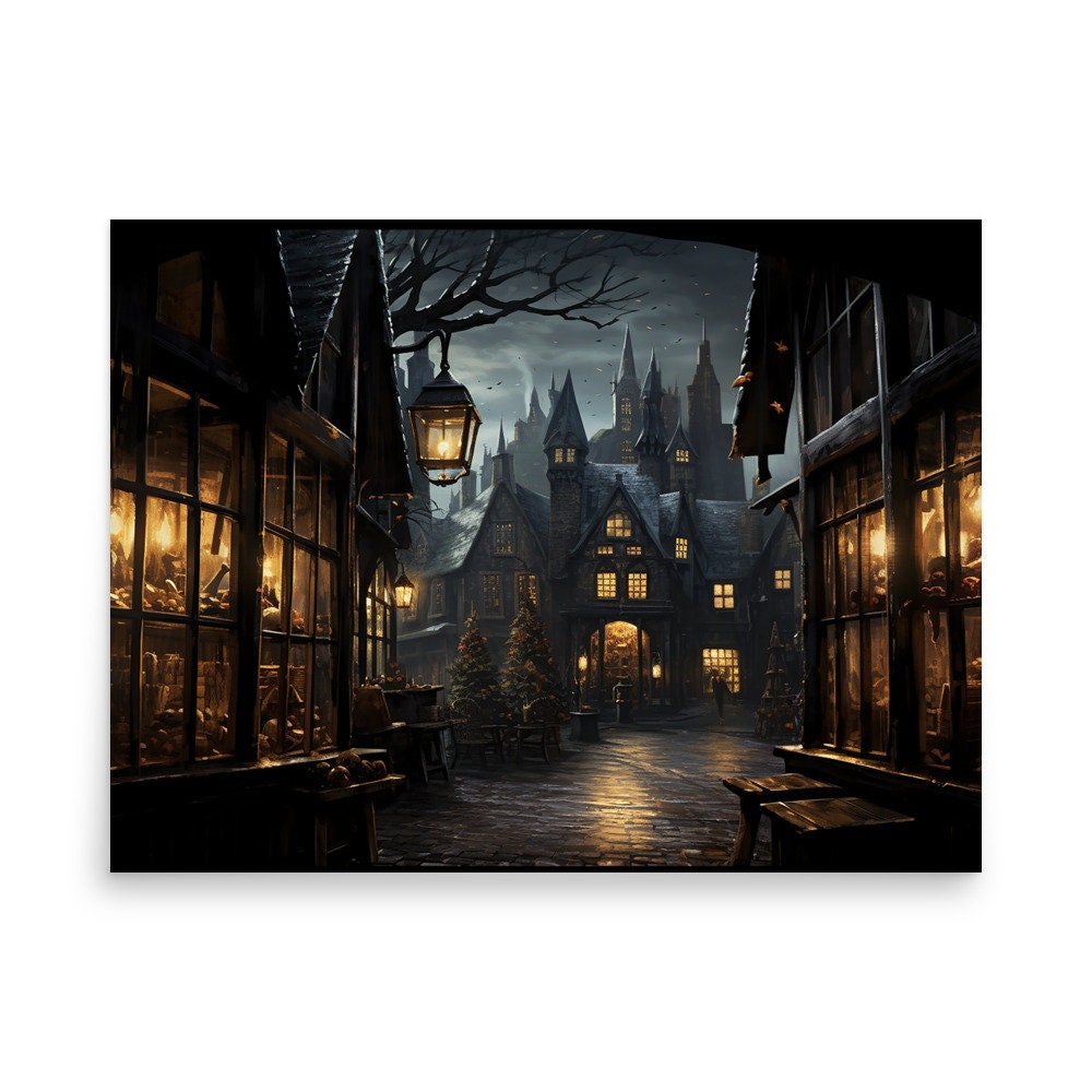 Fantasy Town Painting for Harry Potter Fans, Dark Fantasy Wizard Town ...