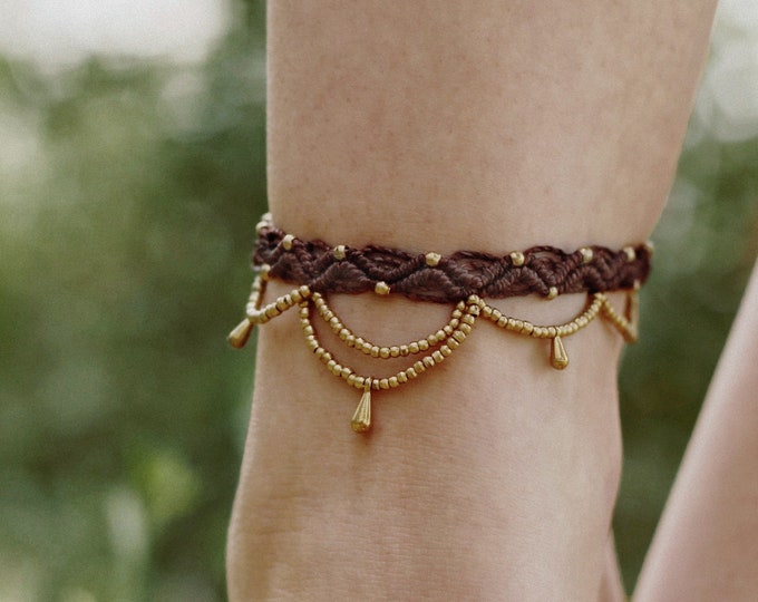 Macrame Anklet mahkota With Brass Beads Boho Jewelry Eye-catching Hippie Oriental Festival ...