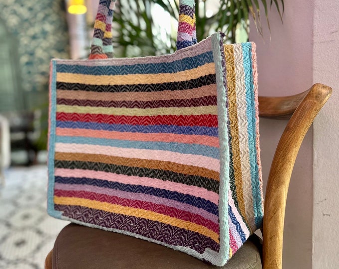 Handwoven Bag Rainbow 16x12” Unique Design | Colorful Woven Tote Bag ...