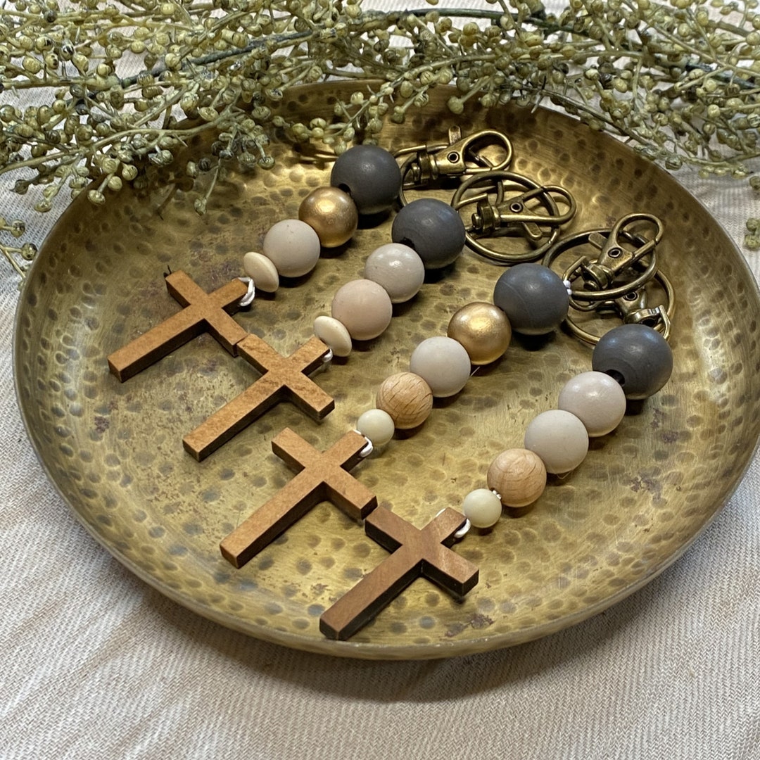Keychains Cross Christian Gifts Religious Wood Gold Farmhouse Silicone ...