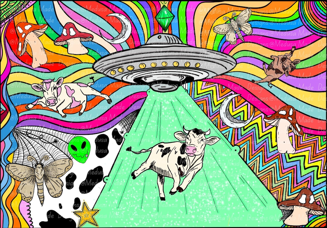Trippy Cow UFO Alien Abduction -wallpaper/tumbler Wrap- Digital ...