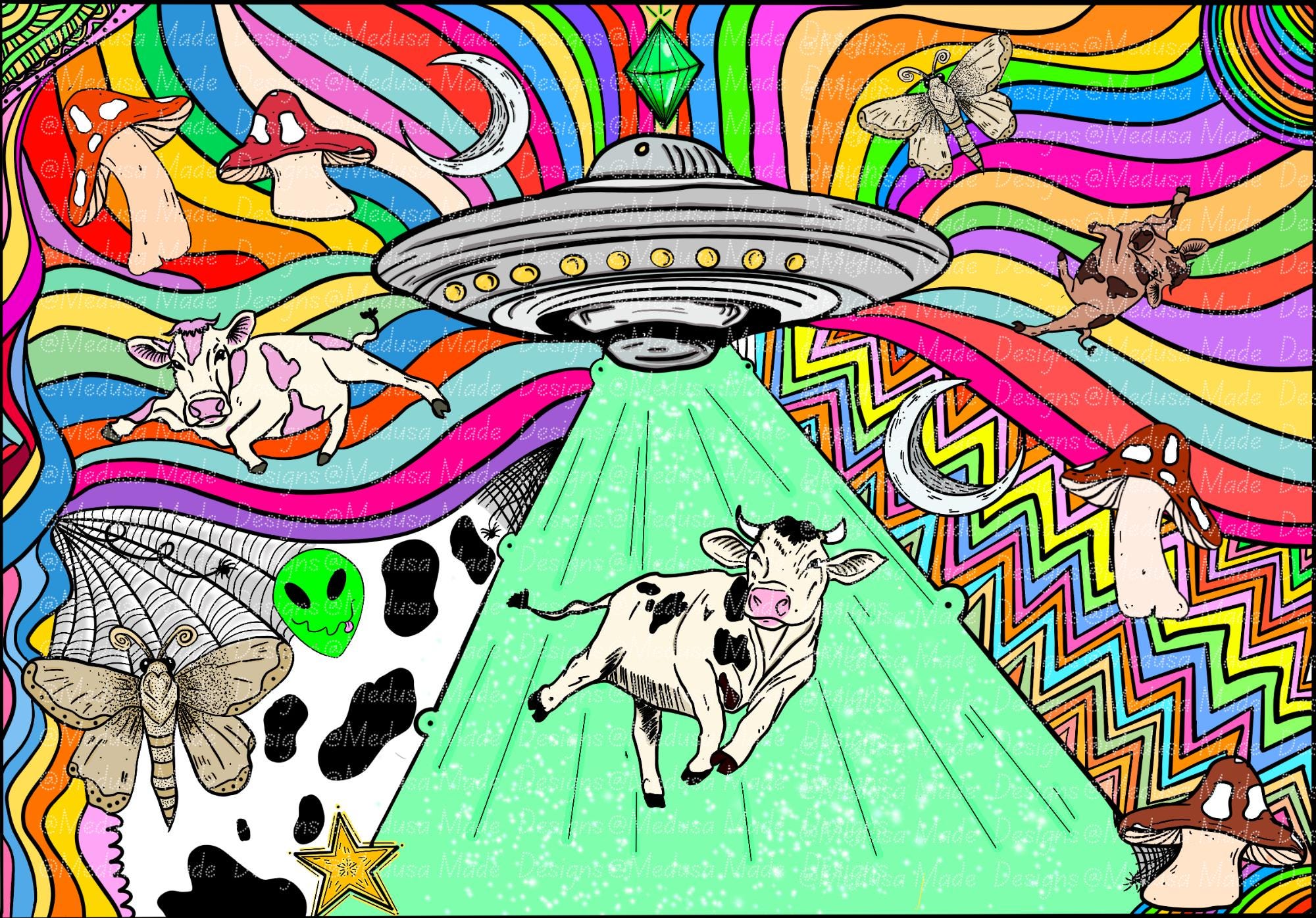 Trippy Cow UFO Alien Abduction -wallpaper/tumbler Wrap- Digital ...