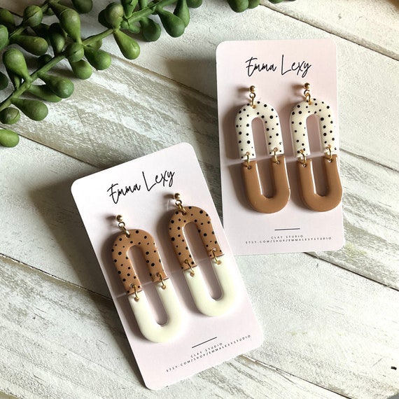 Clay Earrings POLYMER CLAY Earrings Resin Earrings Dangles Handmade Lightweight Statement Earrings Polka Dot Earrings Sale Etsy