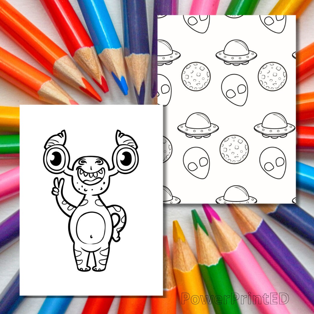 15 ALIEN Coloring Pages/ Space Coloring Pages/ Kid Coloring Pages ...