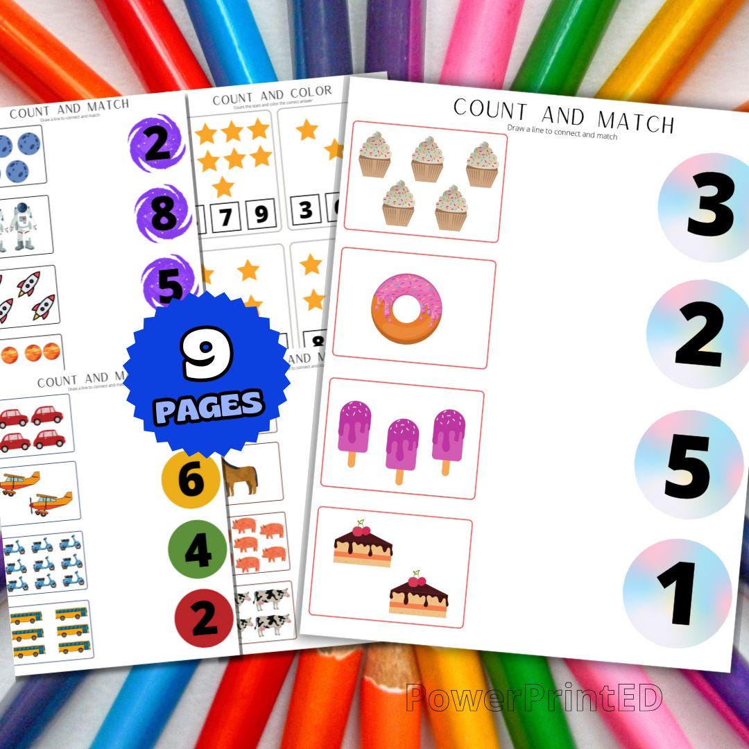 Count and Match Printable Worksheets for Kids or Workbook for Kids ...