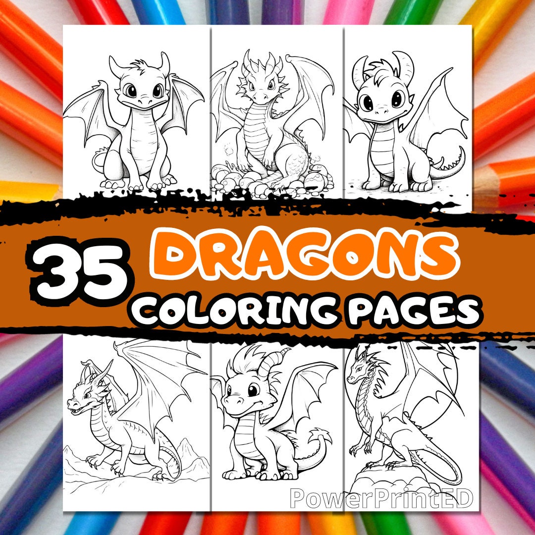 60 DRAGON Coloring Page/ Fantasy Coloring Page Book/ Instant Download ...