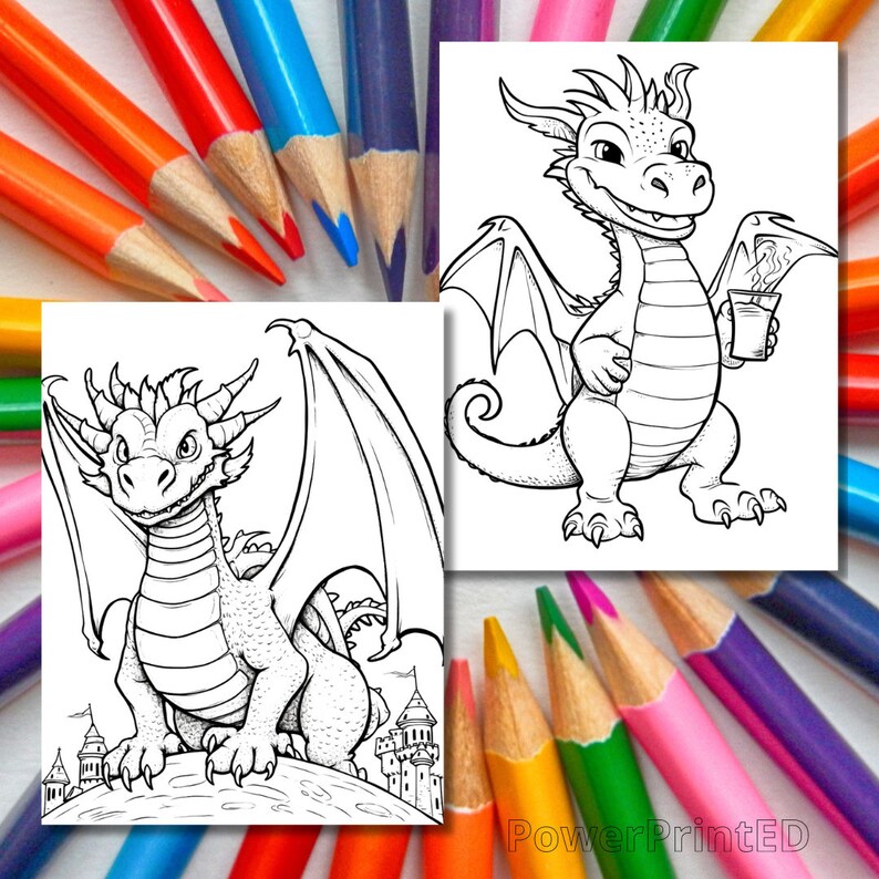 60 DRAGON Coloring Page/ Fantasy Coloring Page Book/ Instant Download ...