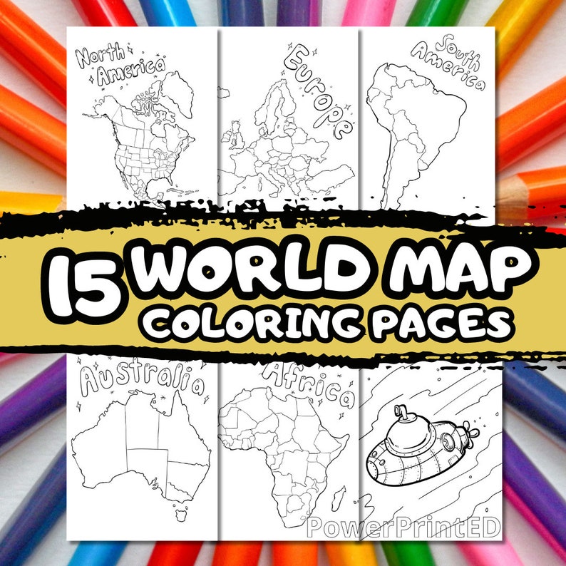 15 WORLD MAP Coloring Pages/homeschool/downloadable Coloring Sheets/ Kid Coloring Pages ...