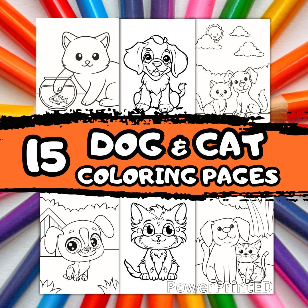 15 DOG & CAT Coloring Pages/printable Coloring/birthday Coloring/puppy ...