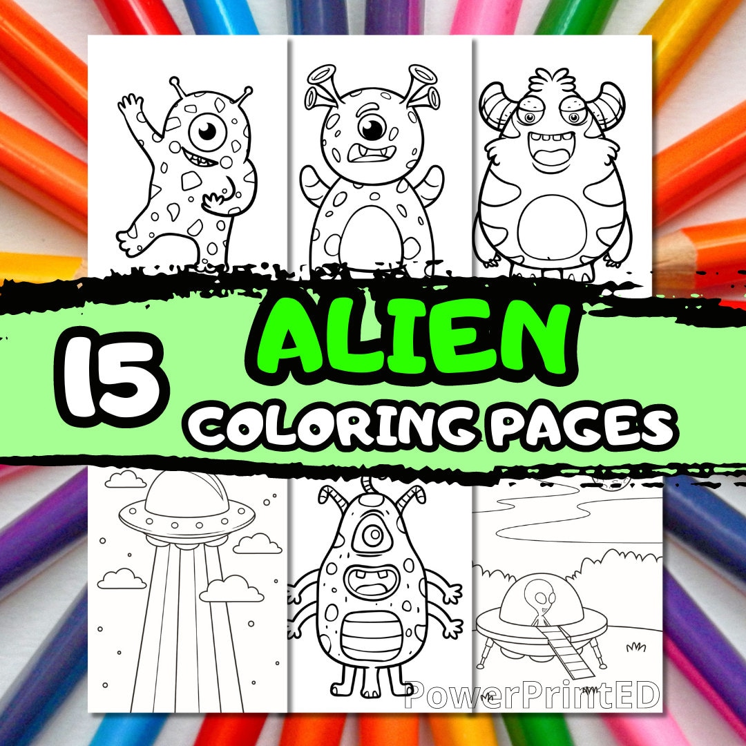 15 ALIEN Coloring Pages/ Space Coloring Pages/ Kid Coloring Pages ...