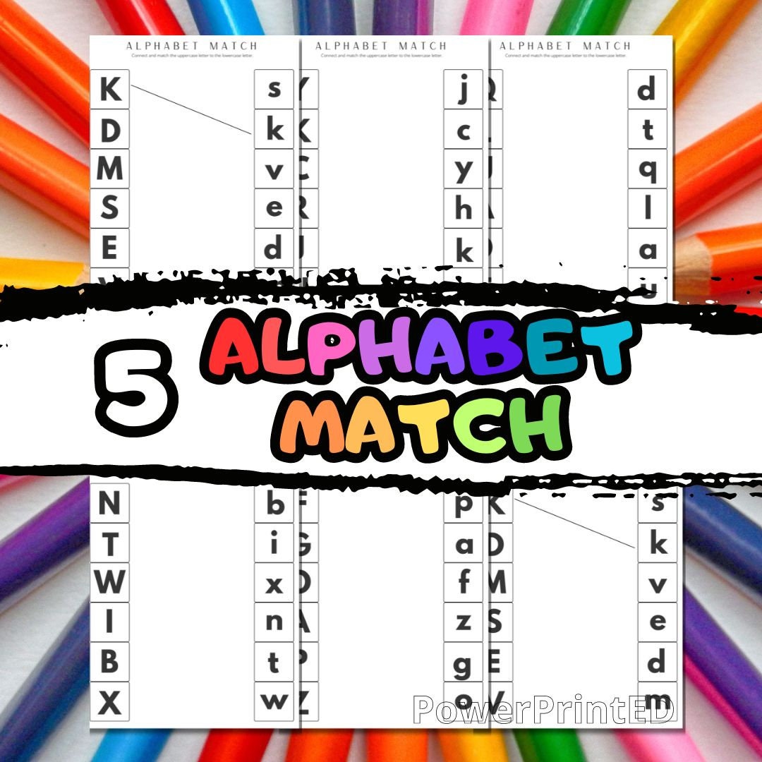 5 ALPHABET MATCH / Printable Matching Worksheets / Worksheet for Kids ...