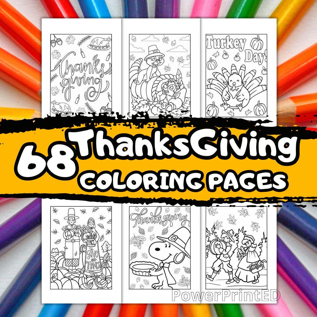 68 THANKSGIVING Coloring Pages/ Cozy Fall Printable Pages Kawaii ...