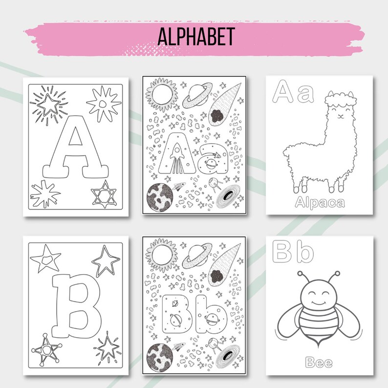 Alphabet Coloring Pages Printable ABC Coloring Book Back - Etsy