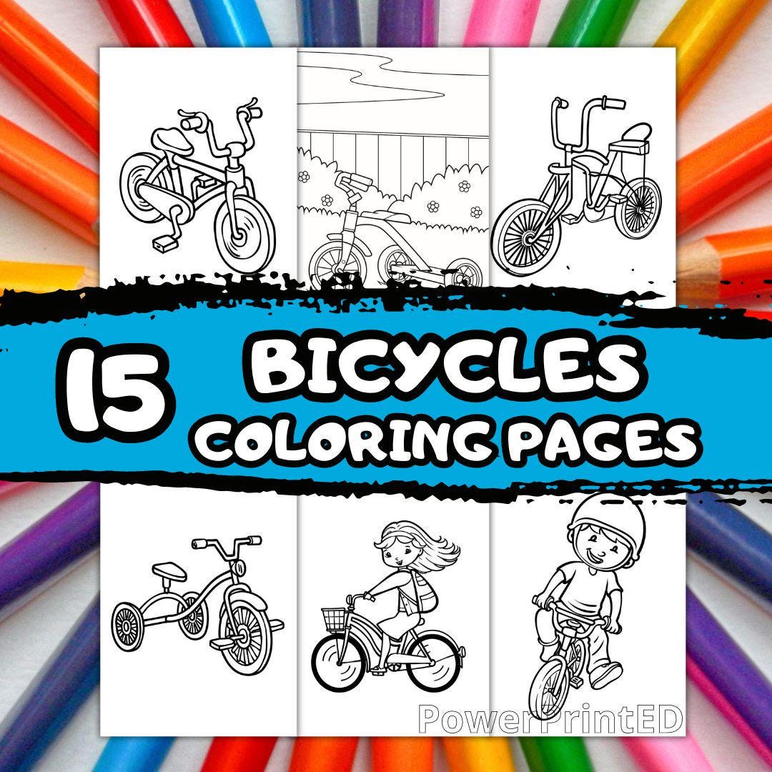 15 BICYCLES Coloring Pages/ Kid Coloring Pages/ Preschool Coloring ...