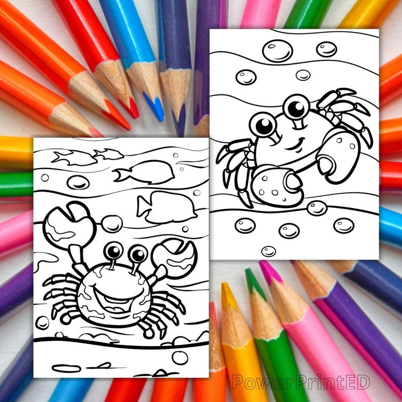 15 CRAB Coloring Pages/ Coloring Pages for Kids / Summer Coloring Page ...