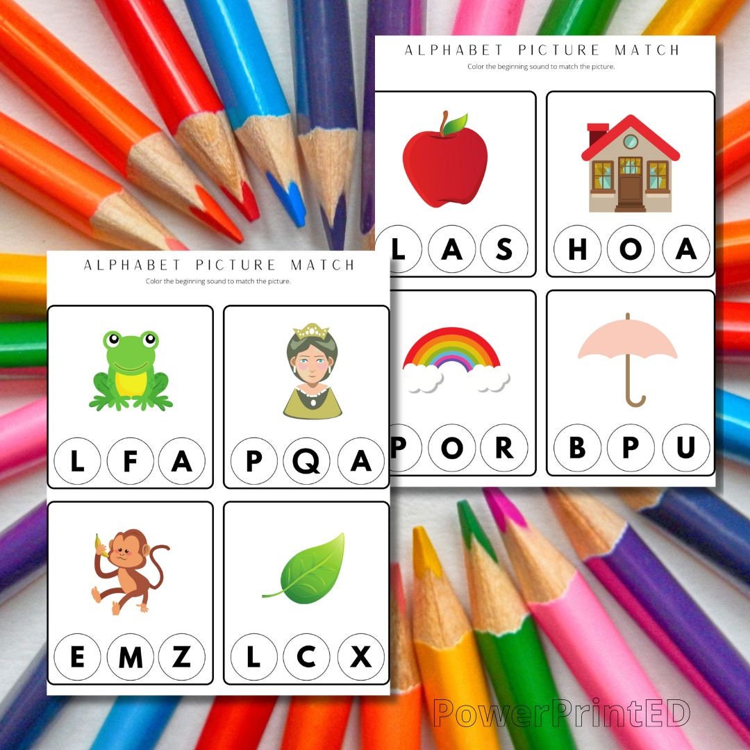 6 ALPHABET PICTURE MATCH /printable Matching Worksheets /worksheet for ...