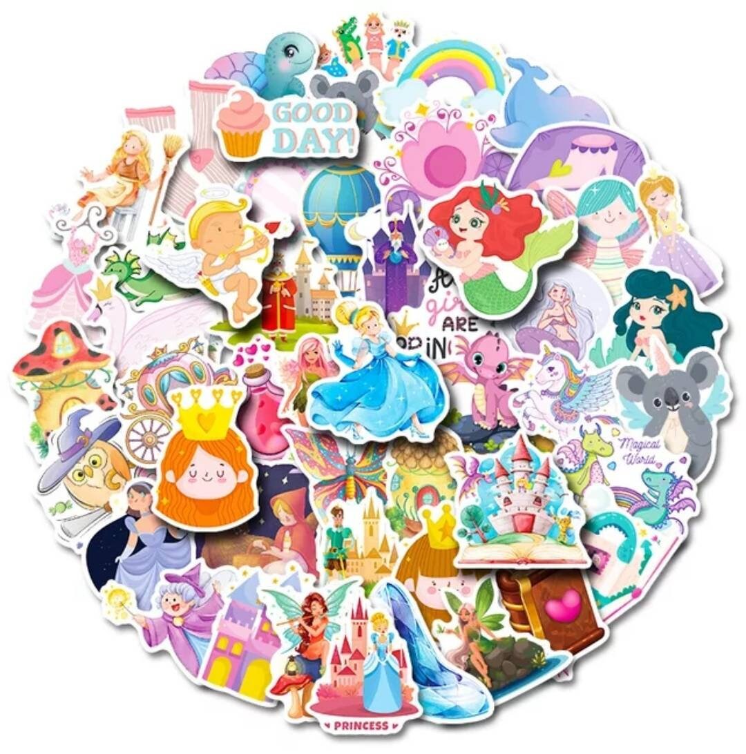 STICKERS!! 50 Pack Princess Fairy Fairytale Mermaid Stickers (vinyl ...