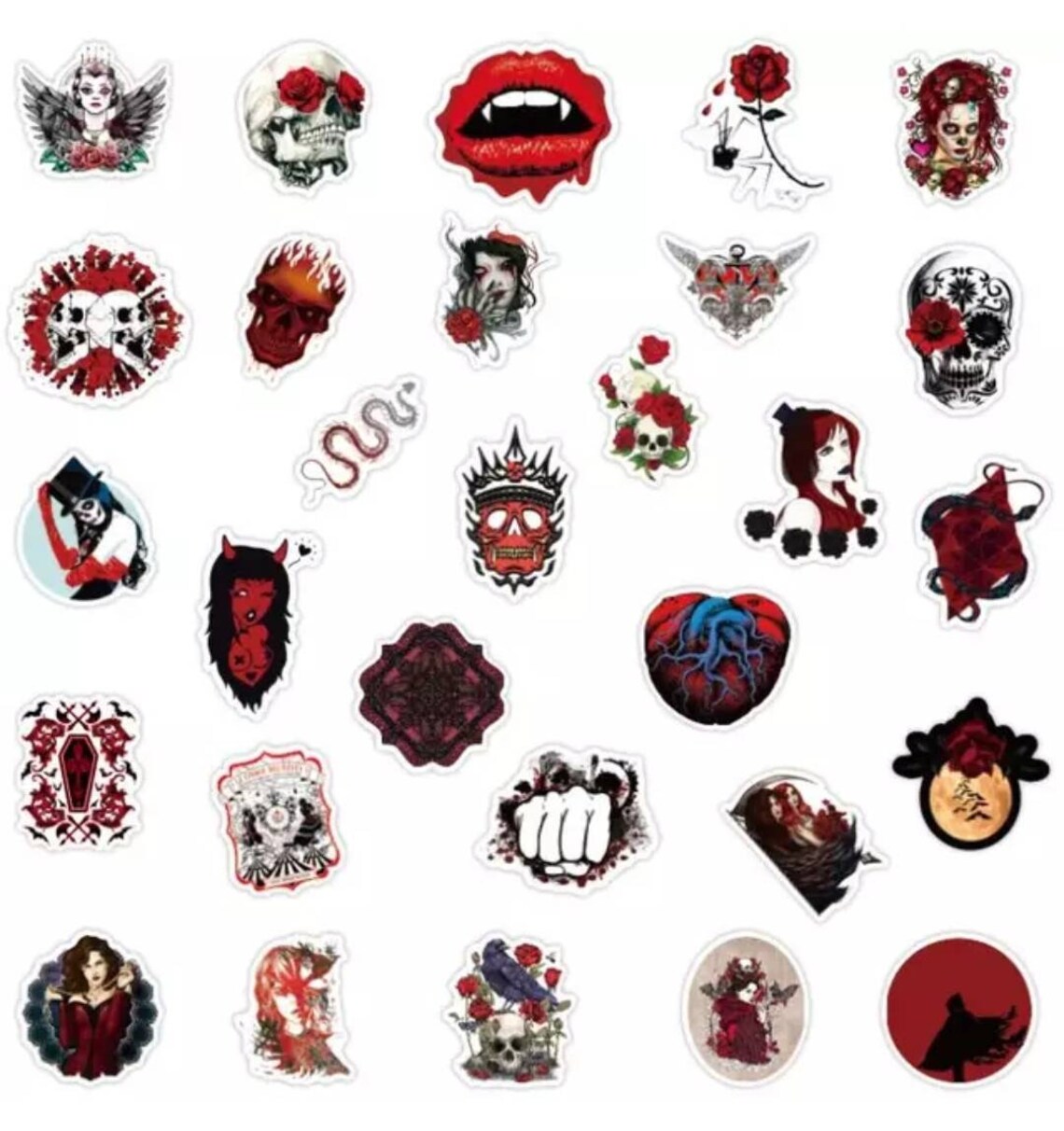 STICKERS 50 Pack Gothic Red Stickers vinylwaterproof10 - Etsy