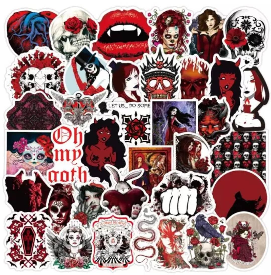 STICKERS!! 50 Pack Gothic Red Stickers (vinyl Coated) - Etsy