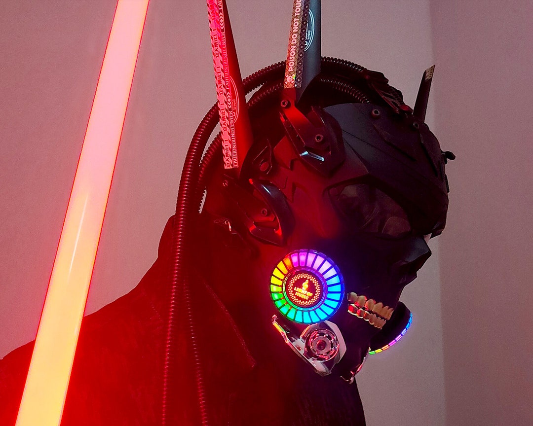 Sound Reactive RGB Skull Cyberpunk Mask - Samurai Cosplay Helmet - Etsy